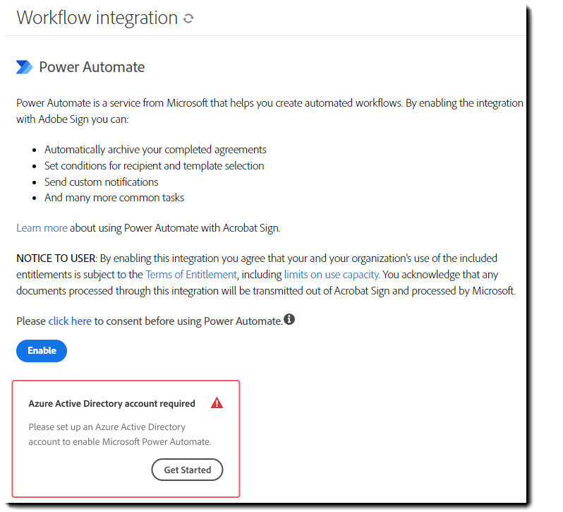Enable and configure Adobe Acrobat Sign Workflow Automation integrated with Microsoft Power Automate